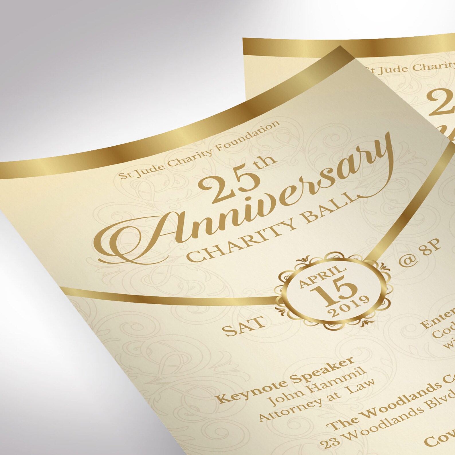 Cream Gold Anniversary Gala Flyer Template: Elegant Banquet Invitation ...