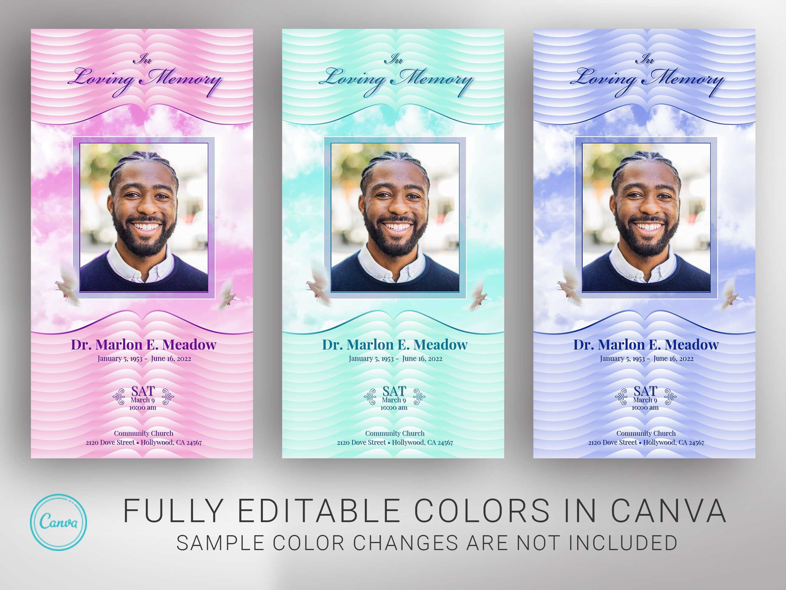 Baby Blue Waves Funeral Program Template | Canva: Tabloid Trifold ...
