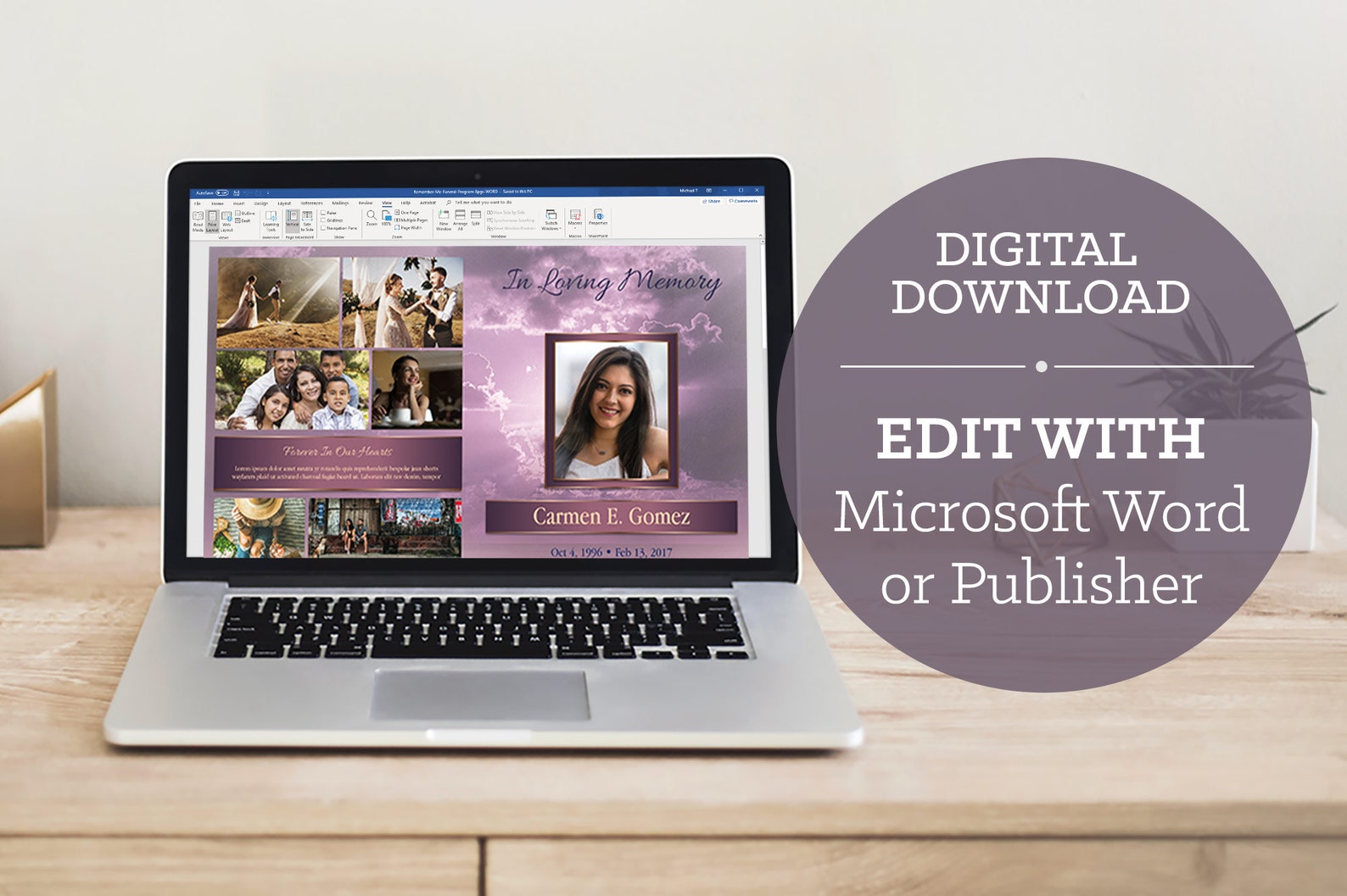 Purple Forever Funeral Program Template for Word and Publisher - Etsy