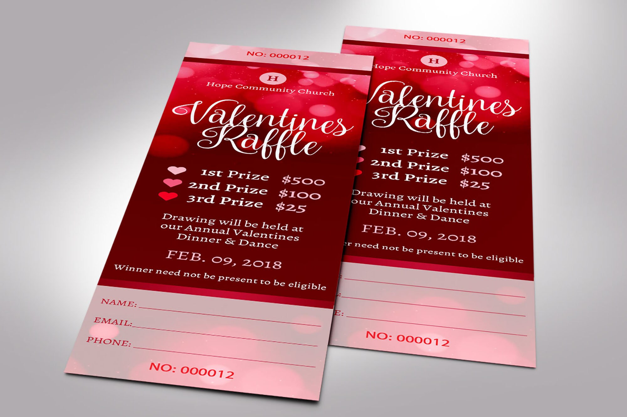 Valentine's Day Raffle Ticket Template for Templett: Red Hears ...
