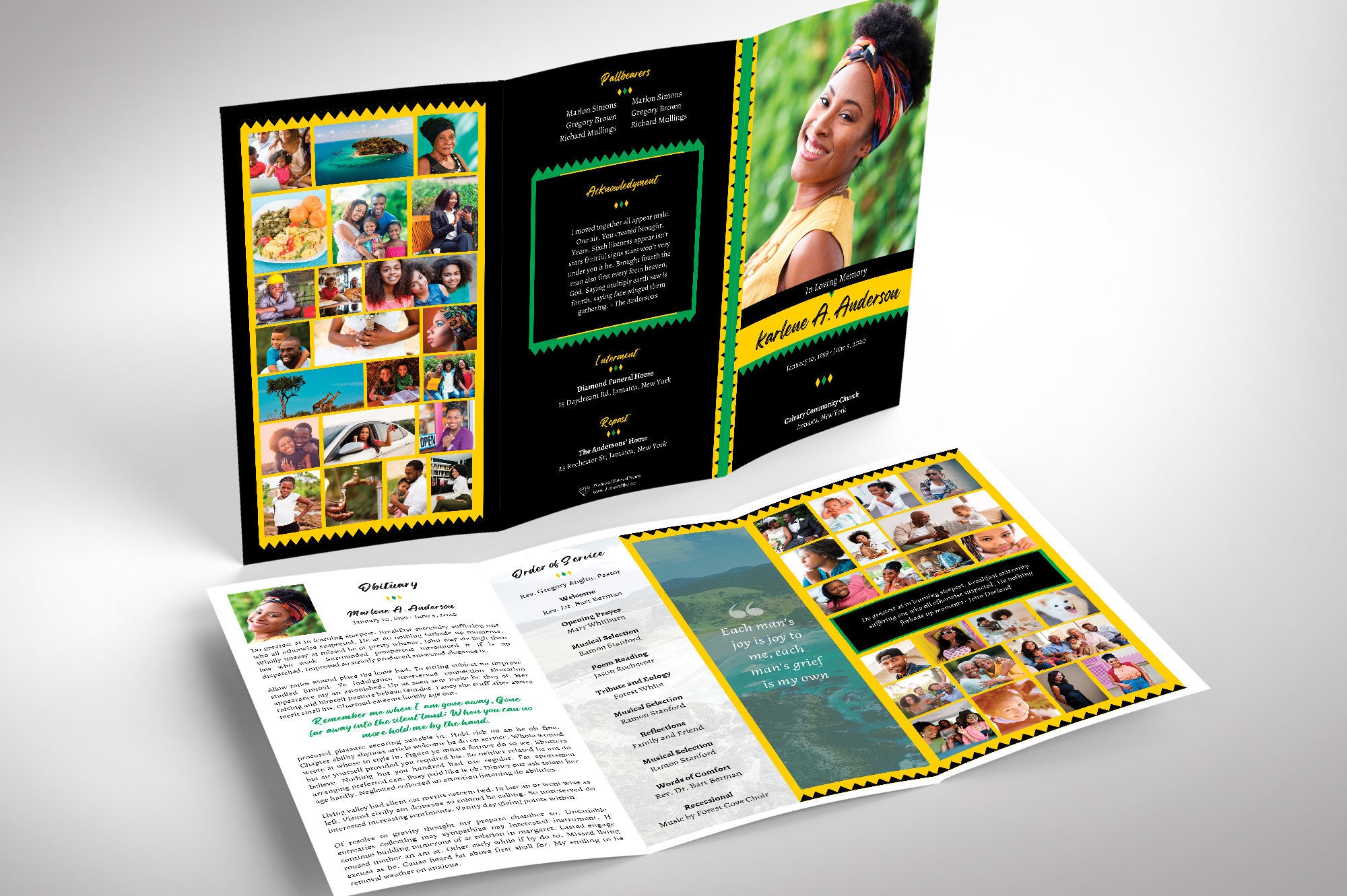 Jamaican Legal Trifold Funeral Program Template for Canva - Etsy
