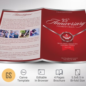 Red Silver Anniversary Gala Program Template for Canva, Fundraiser ...