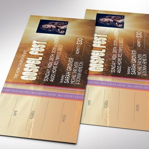 Gospel Concert Ticket Template Set, Word and Publisher, Charity Event ...
