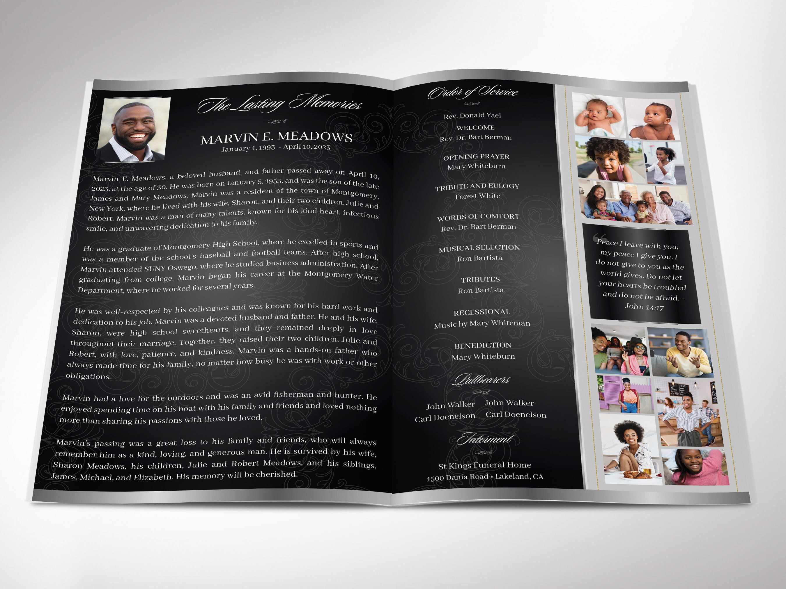 Black & Silver Funeral Program Template: Celebration of Life (canva, 5 ...