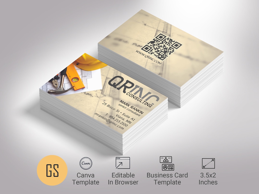 Consulting Engineer Business Card Template: Beige & Gray Blueprint ...