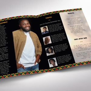 African Tabloid Funeral Program Template for Canva 2, Ethiopian Red ...
