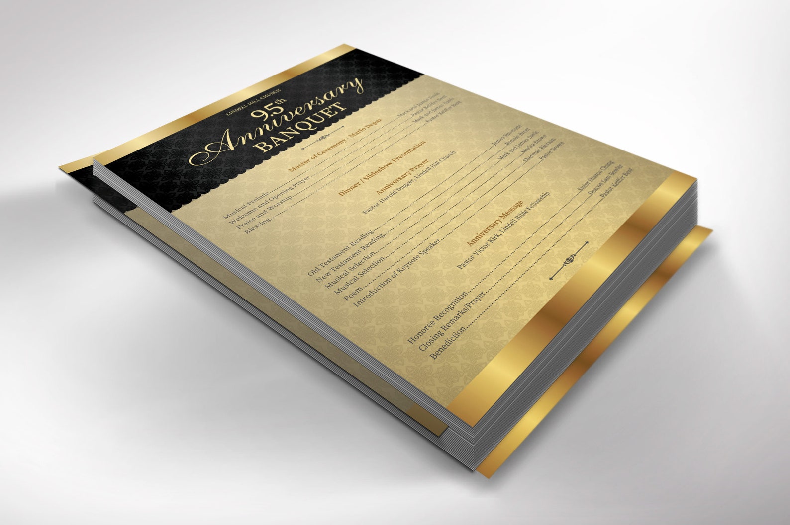Church Anniversary One Sheet Program Canva Template Gold - Etsy