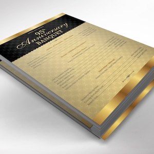 Church Anniversary One Sheet Program Template for Canva, Gold Black ...