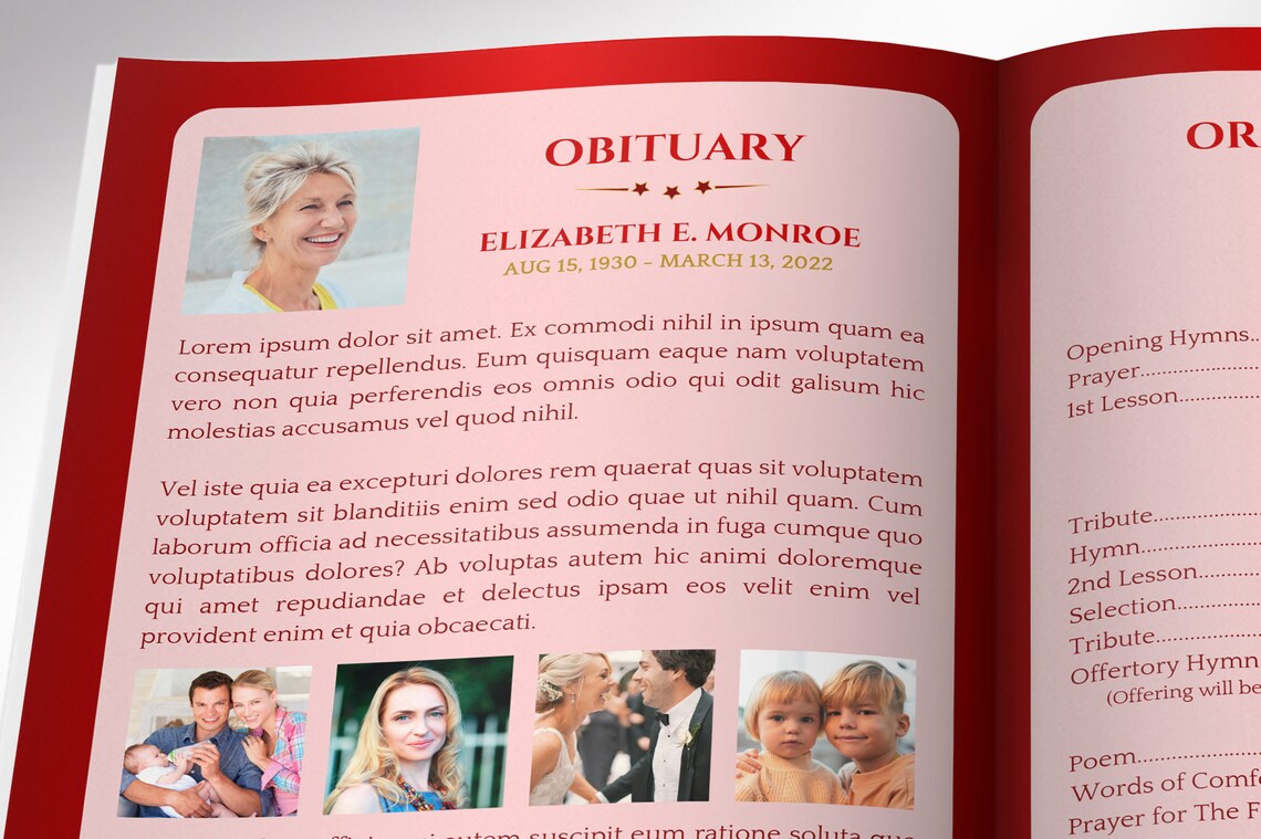 Red Ribbon Funeral Program Template for Canva 4 Pages - Etsy