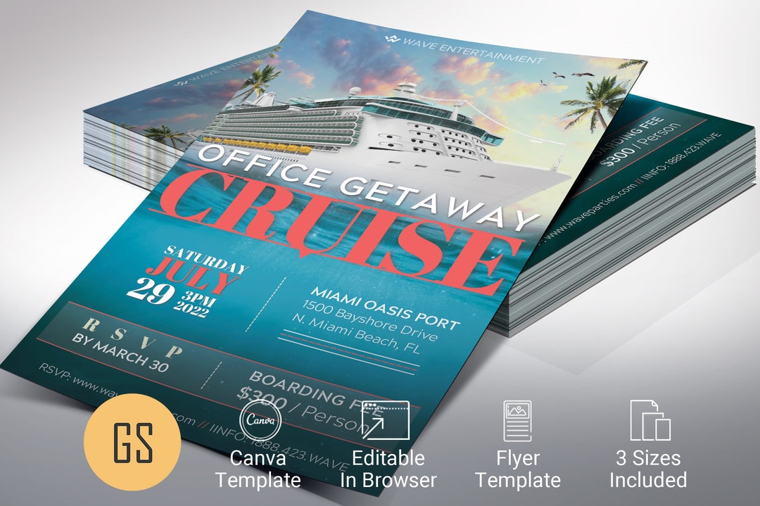 Getaway Cruise Flyer Template for Canva, Cruise Invitation, Travel ...