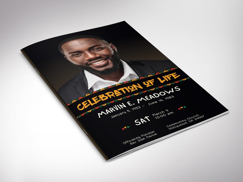 African Funeral Program Template | Canva: Black 8 Page Bifold Memorial ...