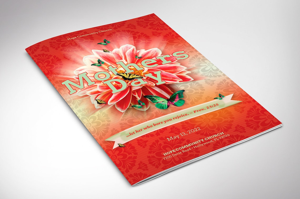 Mother's Day Program Template: 4-page Bifold Floral Church Bulletin for ...