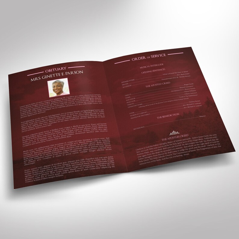 Pink Sky Funeral Program Template for Word and Publisher: 8 Page Bifold ...