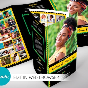 Jamaican Legal Trifold Funeral Program Canva Template, Black Green ...