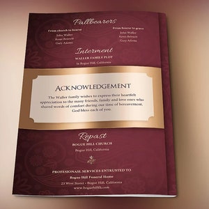 Vintage Maroon Funeral Program Template Set, Word and Publisher ...