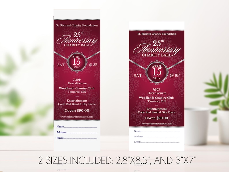Church Anniversary Gala Ticket Template for Canva: Burgundy & Silver ...