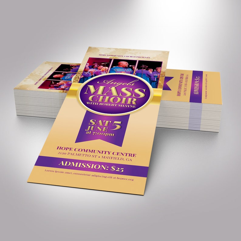 Mass Choir Concert Ticket Template for Word and Publisher - Etsy