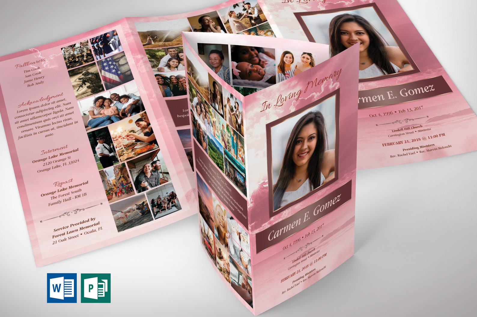 Pink Sunrise Funeral Program Template: Legal Trifold Obituary (word ...