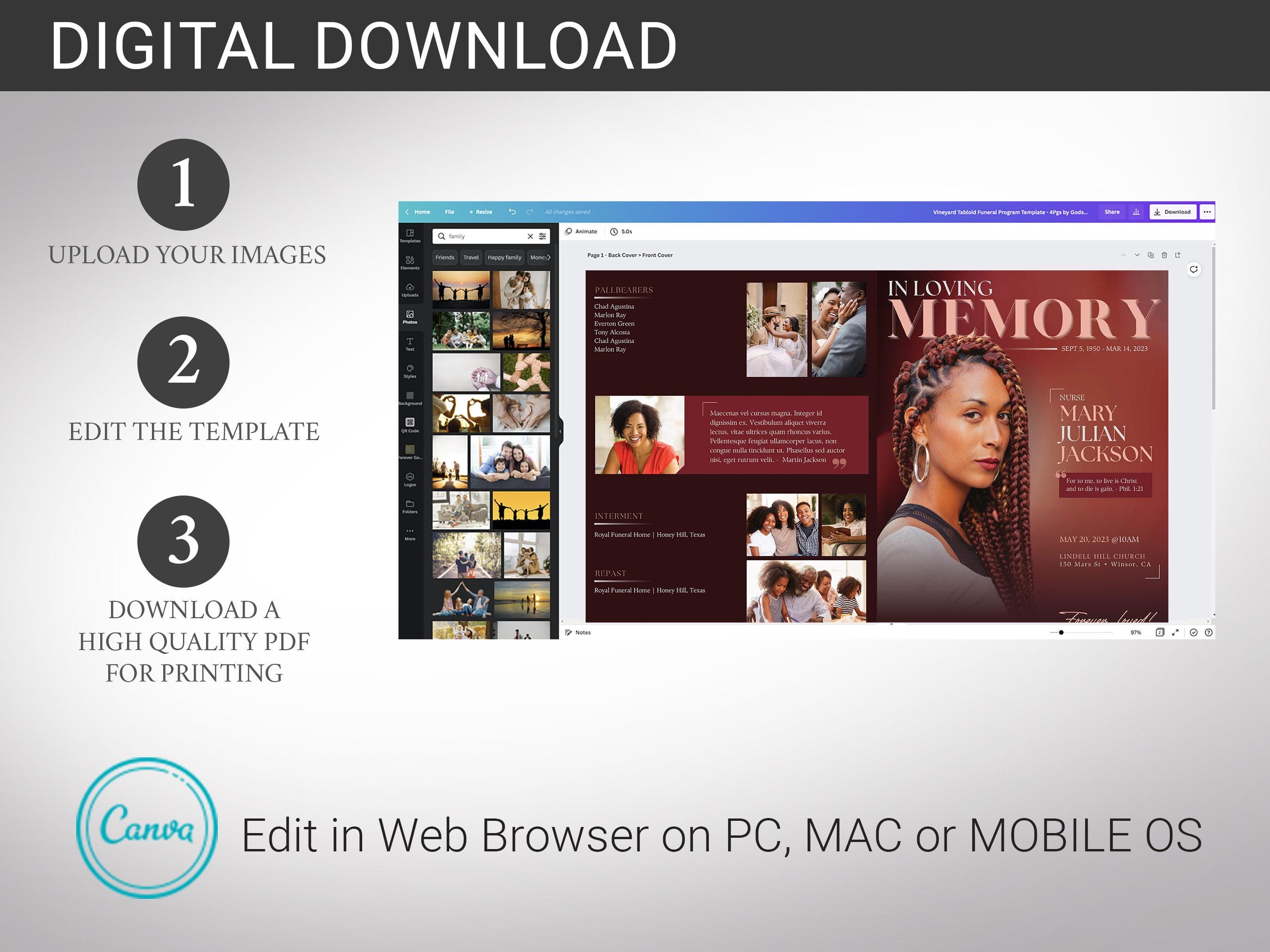 Amber Dawn Funeral Program Template | Canva: 8-page Magazine-style ...