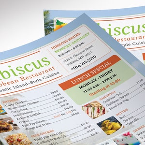 Caribbean Restaurant Menu Template for Canva - Green and Orange ...