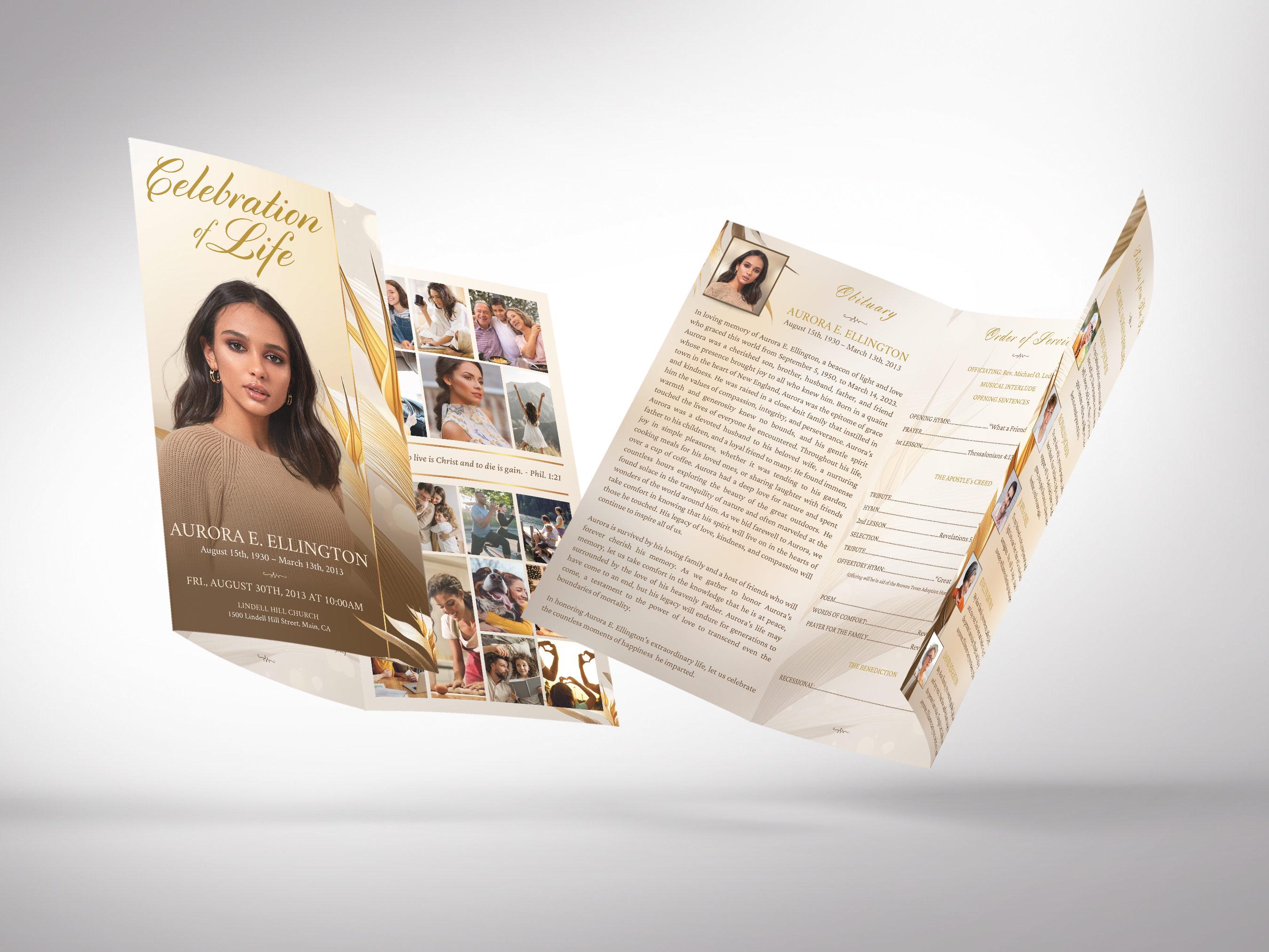 Beige Funeral Program Template: Trifold Celebration of Life Obituary ...
