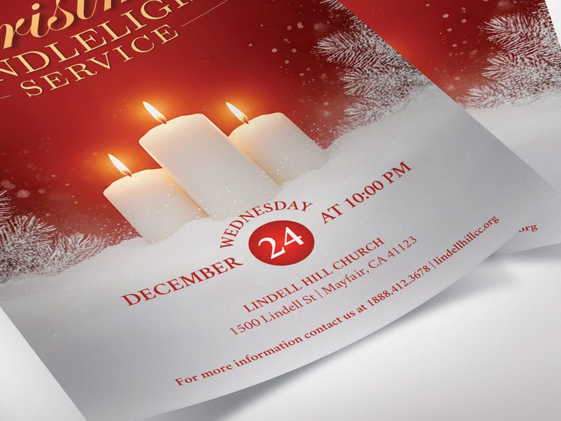 Christmas Candlelight Flyer Template, Church Invitation Canva, 5x7 5 ...