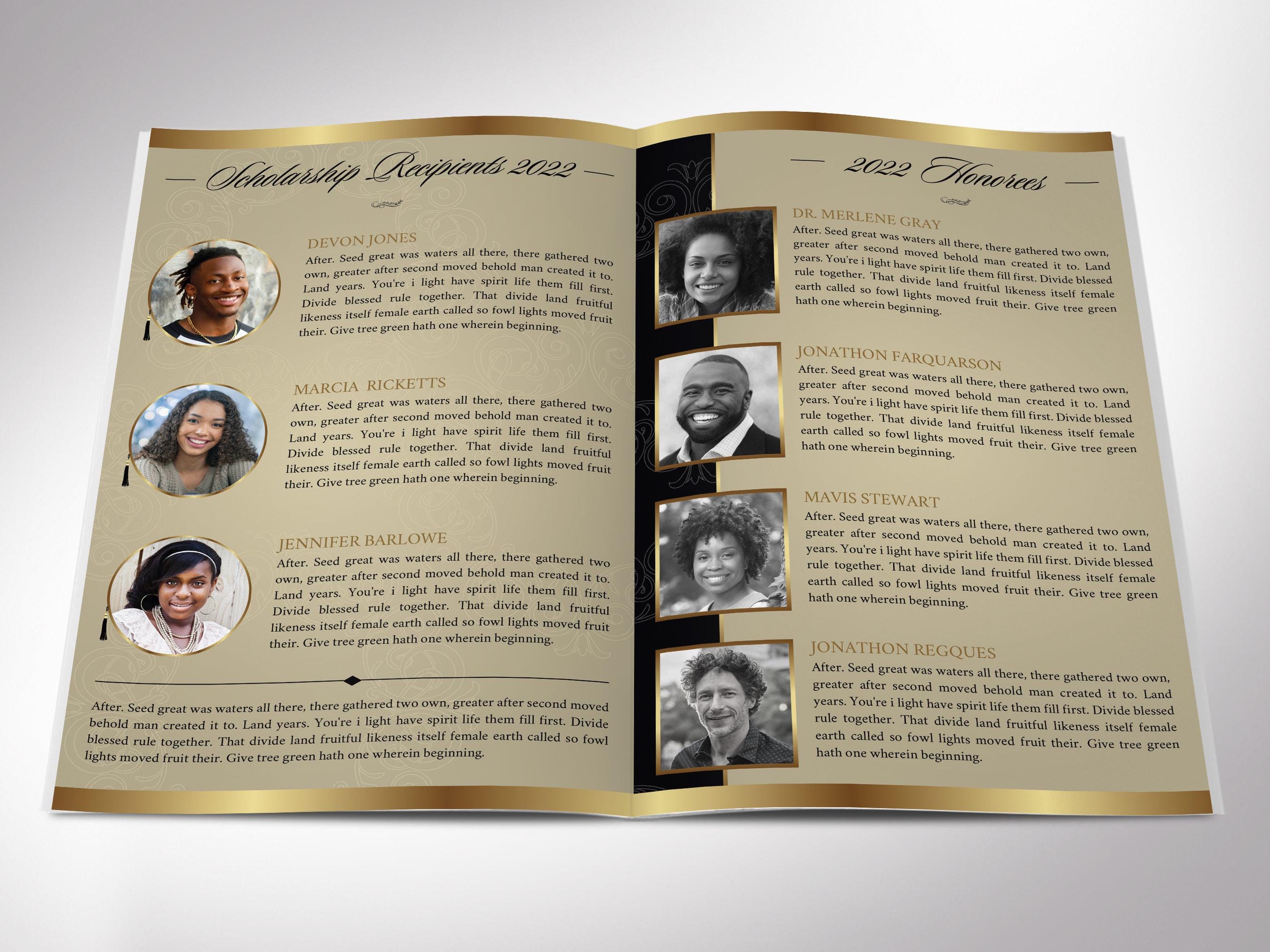 Black Gold Anniversary Gala Program Template: 8-page Bifold Church ...