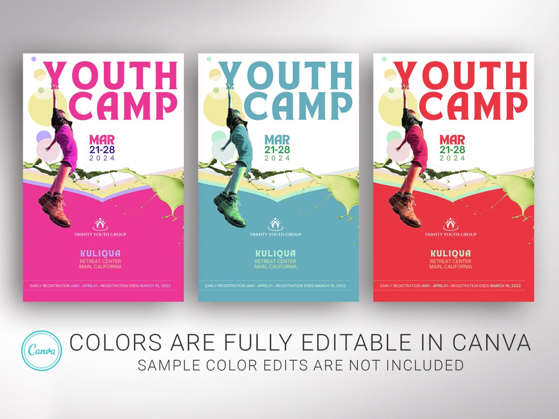 Youth Camp Brochure Template: Colorful Bi-fold Design (canva, 5.5x8.5 ...