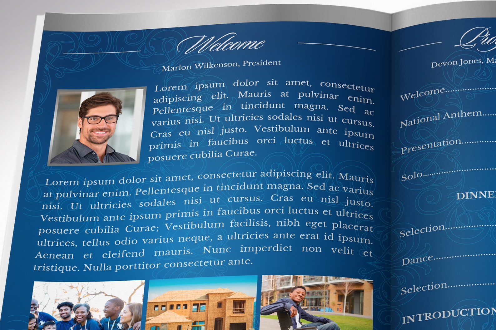 Blue Silver Anniversary Gala Program Template for Canva 4 - Etsy