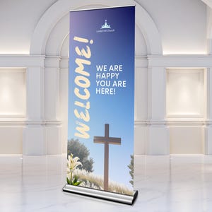 Pastel Church Welcome Banner Template: Blue & Yellow Vinyl Display ...