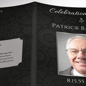 Black Silver Funeral Program Template for Canva V2, Editable Digital ...
