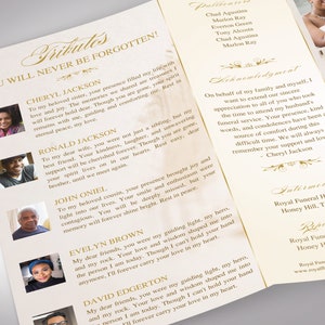 Classic Rose Funeral Program Template: Beige & Gold Trifold (canva ...