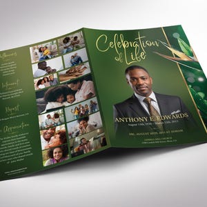 Green Funeral Program Template: Paradise Celebration of Life Obituary ...