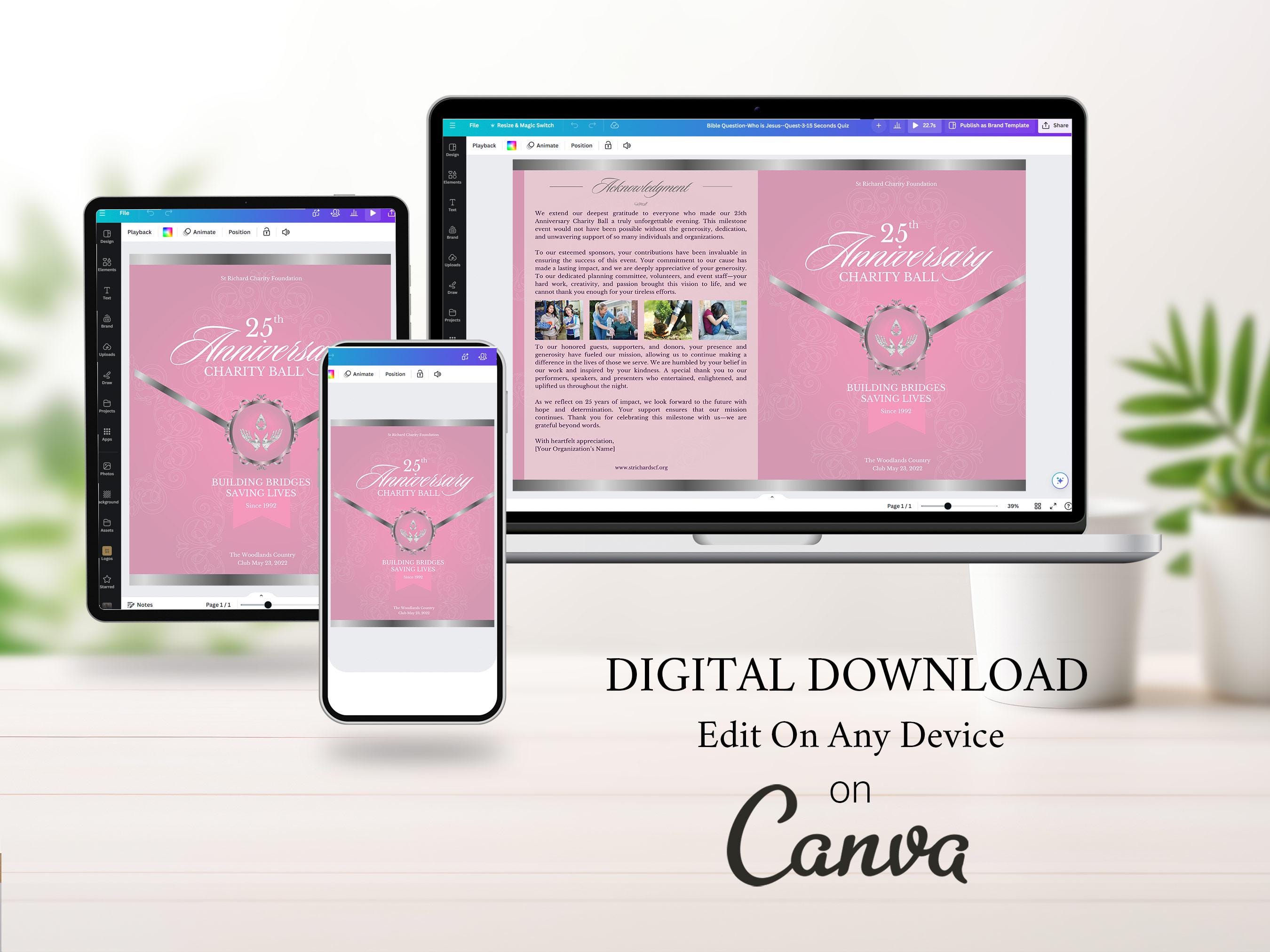 Pink & Silver Anniversary Gala Program Template: 8-page Canva Design ...
