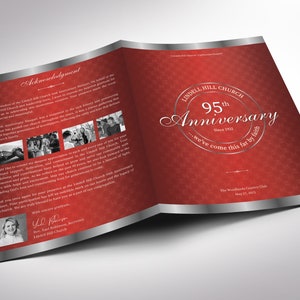 Church Anniversary Program Template: Red & Silver Diamond Design (canva, 11x17" Printable) - Etsy