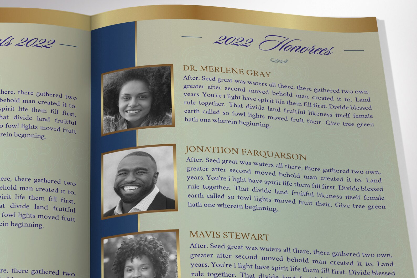 Blue Gold Anniversary Gala Program Template for Canva 8 - Etsy