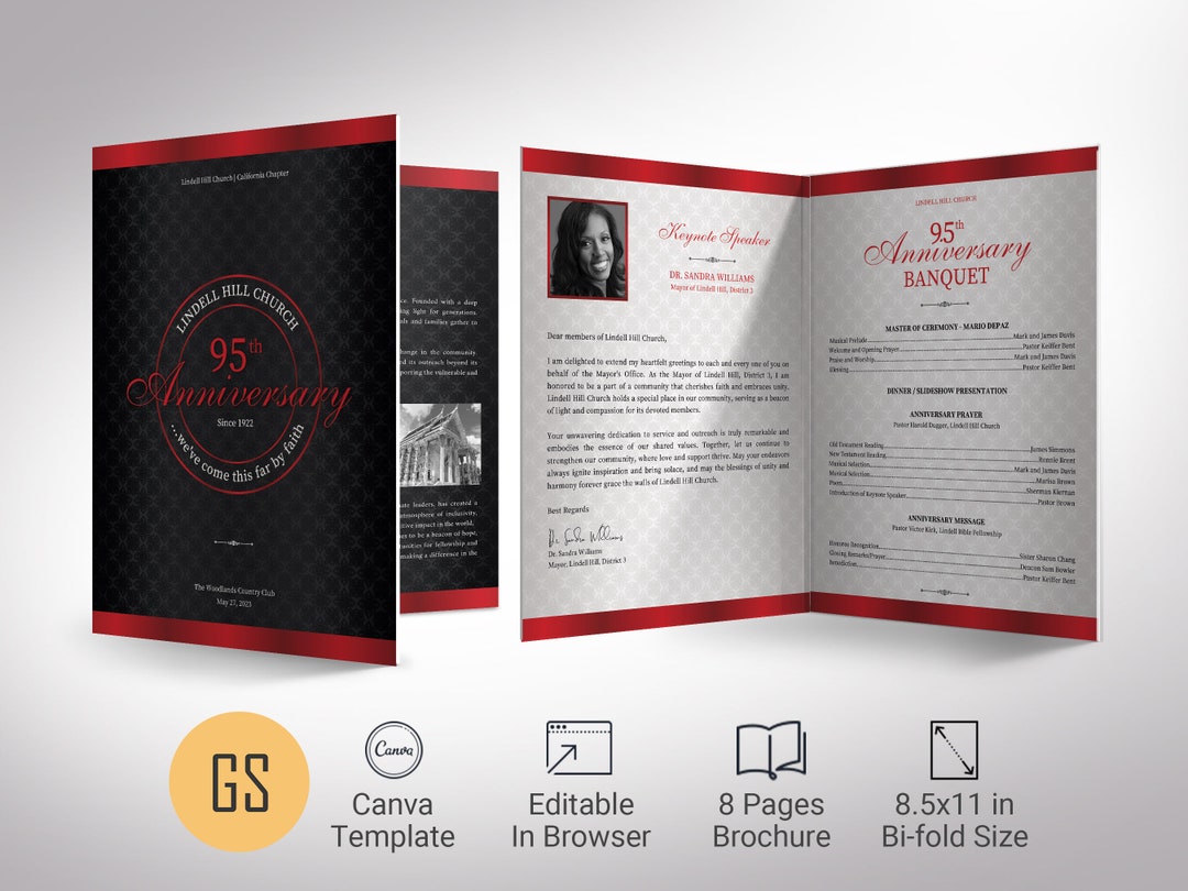 Church Anniversary Program Template: Black & Red Diamond Design (canva ...