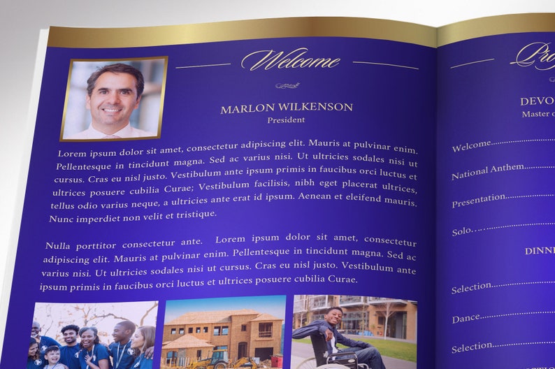 Violet Gold Anniversary Gala Program Template for Canva 4 - Etsy