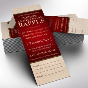 Pastor Appreciation Raffle Ticket Template, Canva Template, Banquet ...