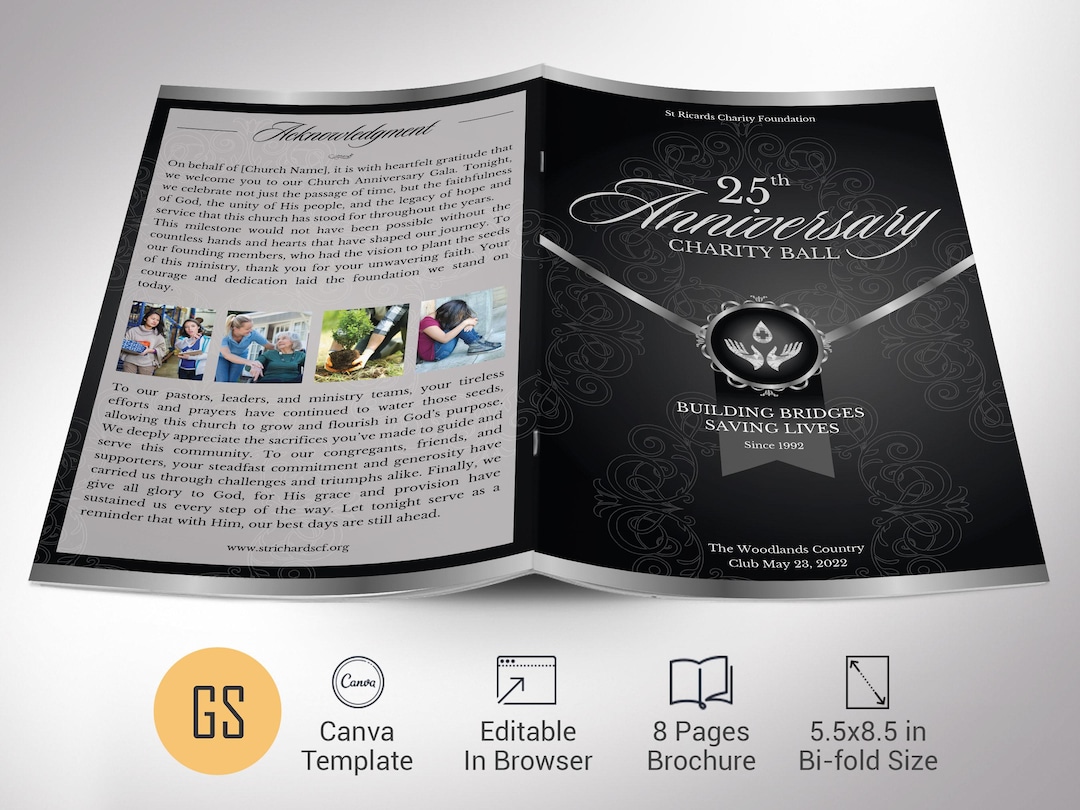 Anniversary Gala Program Template: Black Silver Design (canva, 5.5x8.5 ...