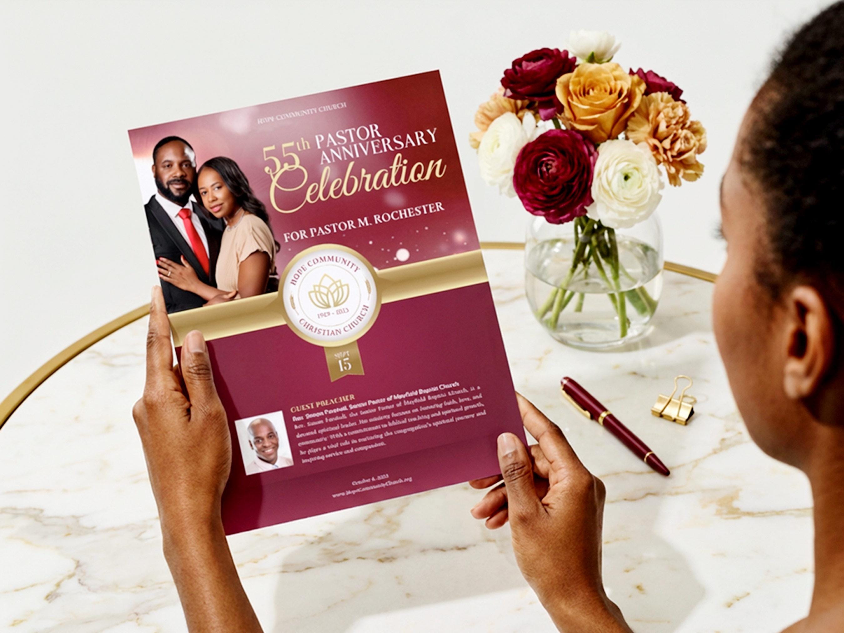 Burgundy & Gold Church Souvenir Book Template | Pastor Anniversary ...