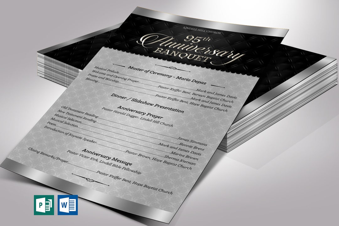 Silver Church Anniversary Program Template (word & Publisher, Digital ...