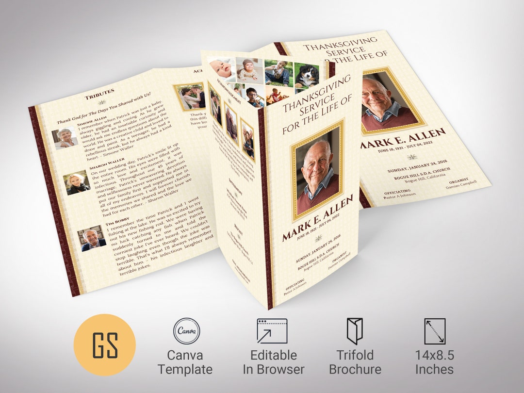 Legacy Funeral Program Template: Beige & Brown Trifold Celebration of ...