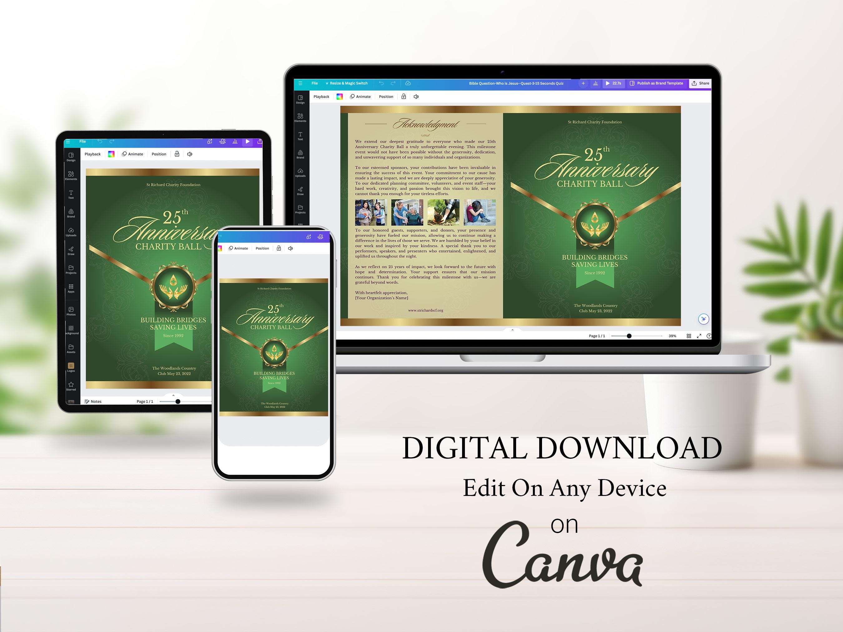 Green & Gold Anniversary Gala Program Template | Canva: 8-page Bifold ...