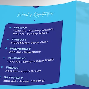 Modern Church Welcome Brochure Template: Cyan Blue, 4-page Bifold ...