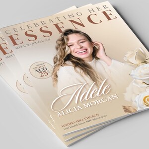 Beige Funeral Program Template for Canva, White Rose Floral, 8-page ...