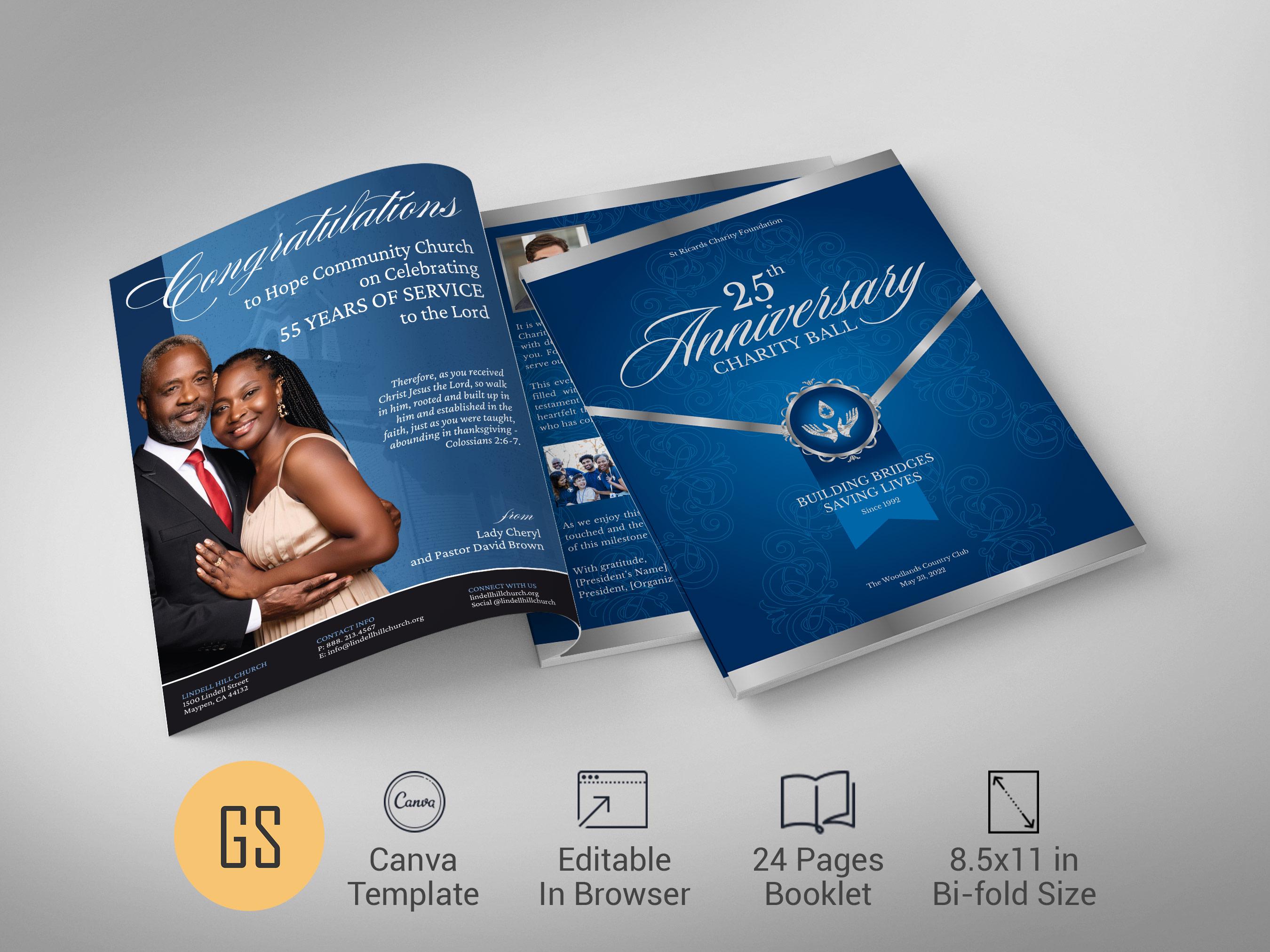 Church Anniversary Souvenir Book Template Blue & Silver Gala Program ...