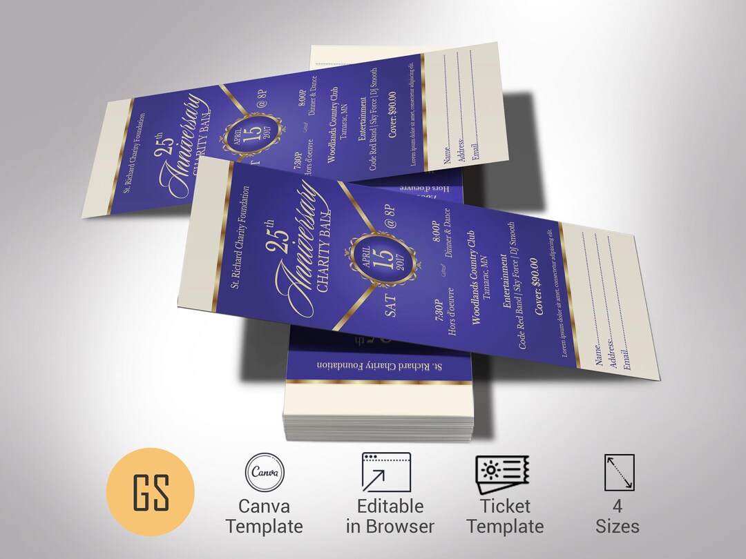 Violet & Gold Gala Ticket Template for Canva: Church Anniversary ...