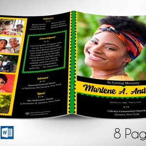 Jamaican Funeral Program Template Set, Word and Publisher, Black Green ...
