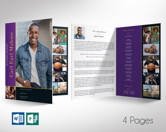Lavender Plus Teal Funeral Program Publisher and Word Template - Etsy